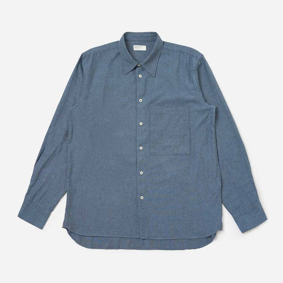 Universal Works Blue Brushed Marl Twill Square Pocket Shirt ...